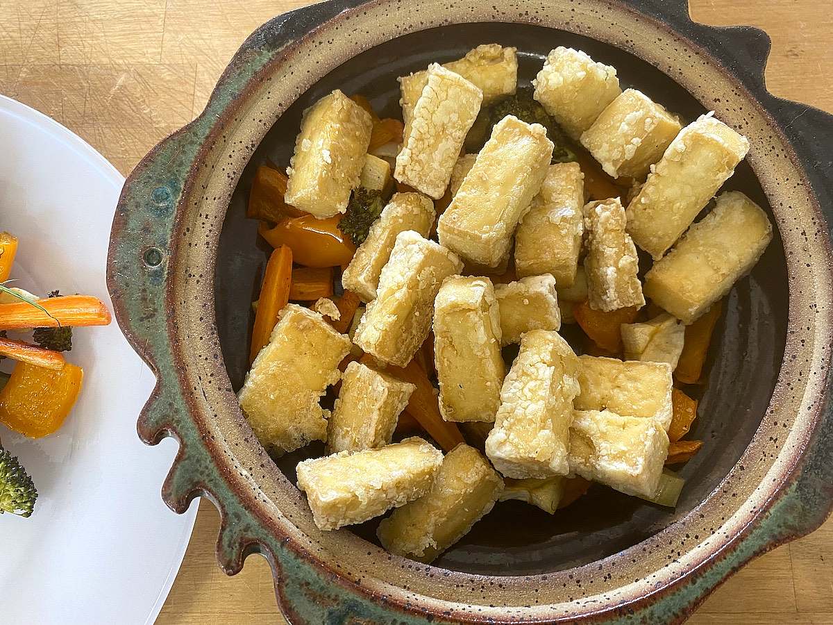 Baked Tofu with Date Chocolate Sauce - Delicious Eclectica