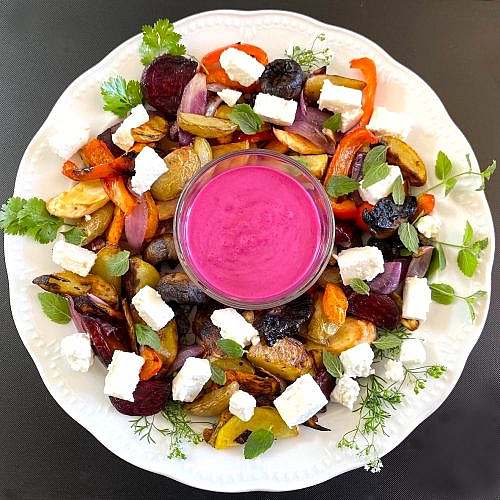 Grilled Vegetables Mediterranean Style with Feta and Beet Tzatziki ...